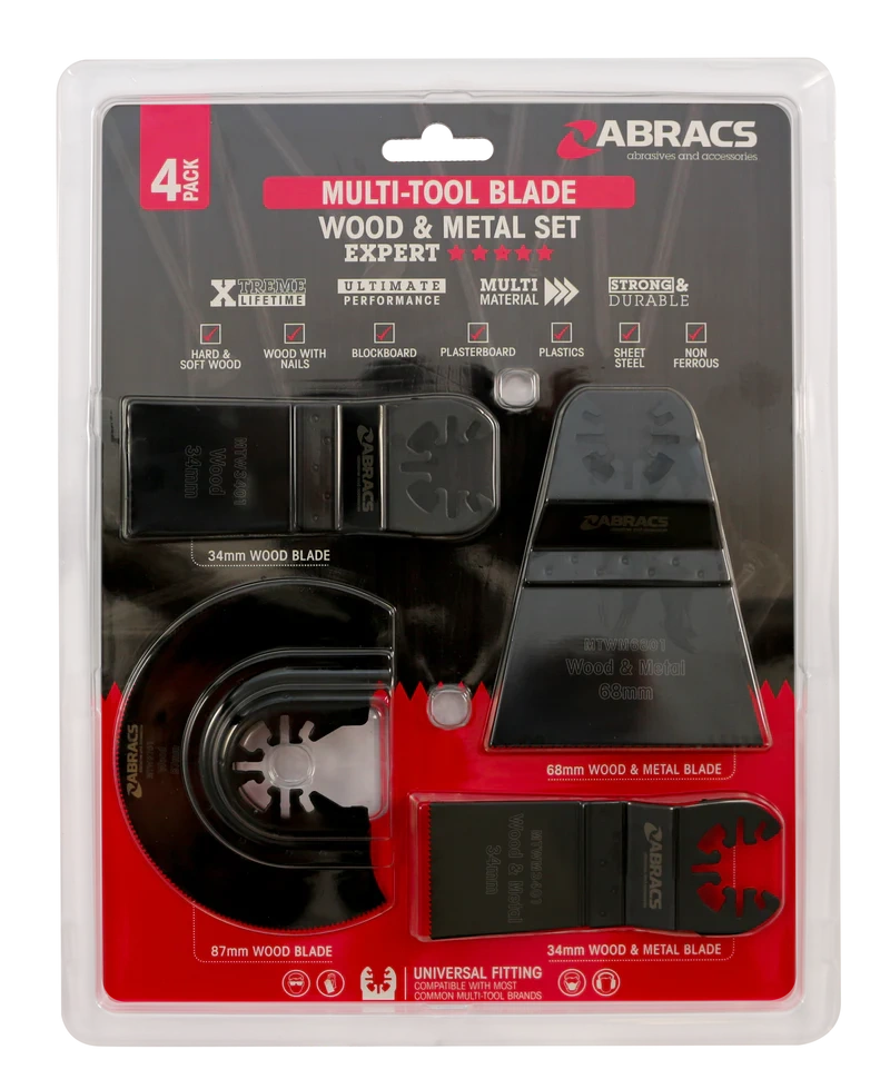 ABRACS Multi Tool Blade Wood & Metal Set 4 Piece
