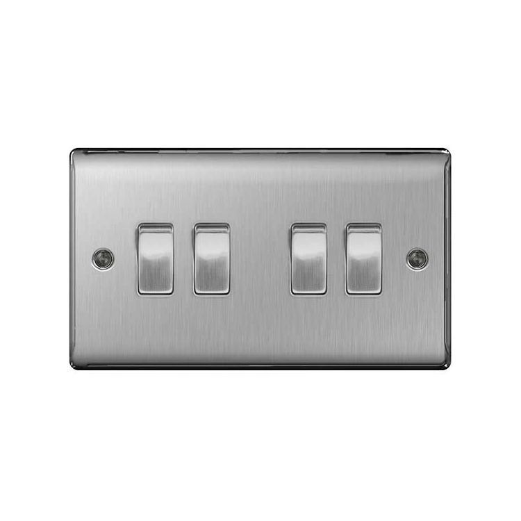 BG Nexus Brushed Steel 4 gang light switch 10A 2 Way