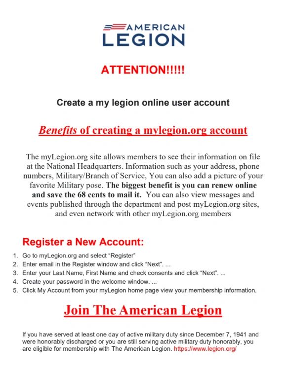 Create a MyLegion Online User Account