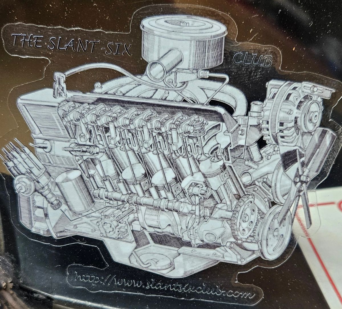 SLANT-SIX CLUB INSIDE ADHESIVE WINDOW DECAL