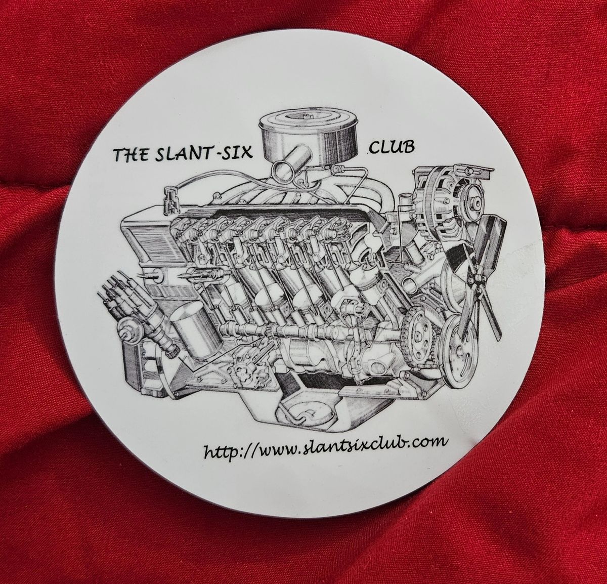 SLANT-SIX CLUB 4 INCH ROUND STICKER-WHITE BACKGROUND