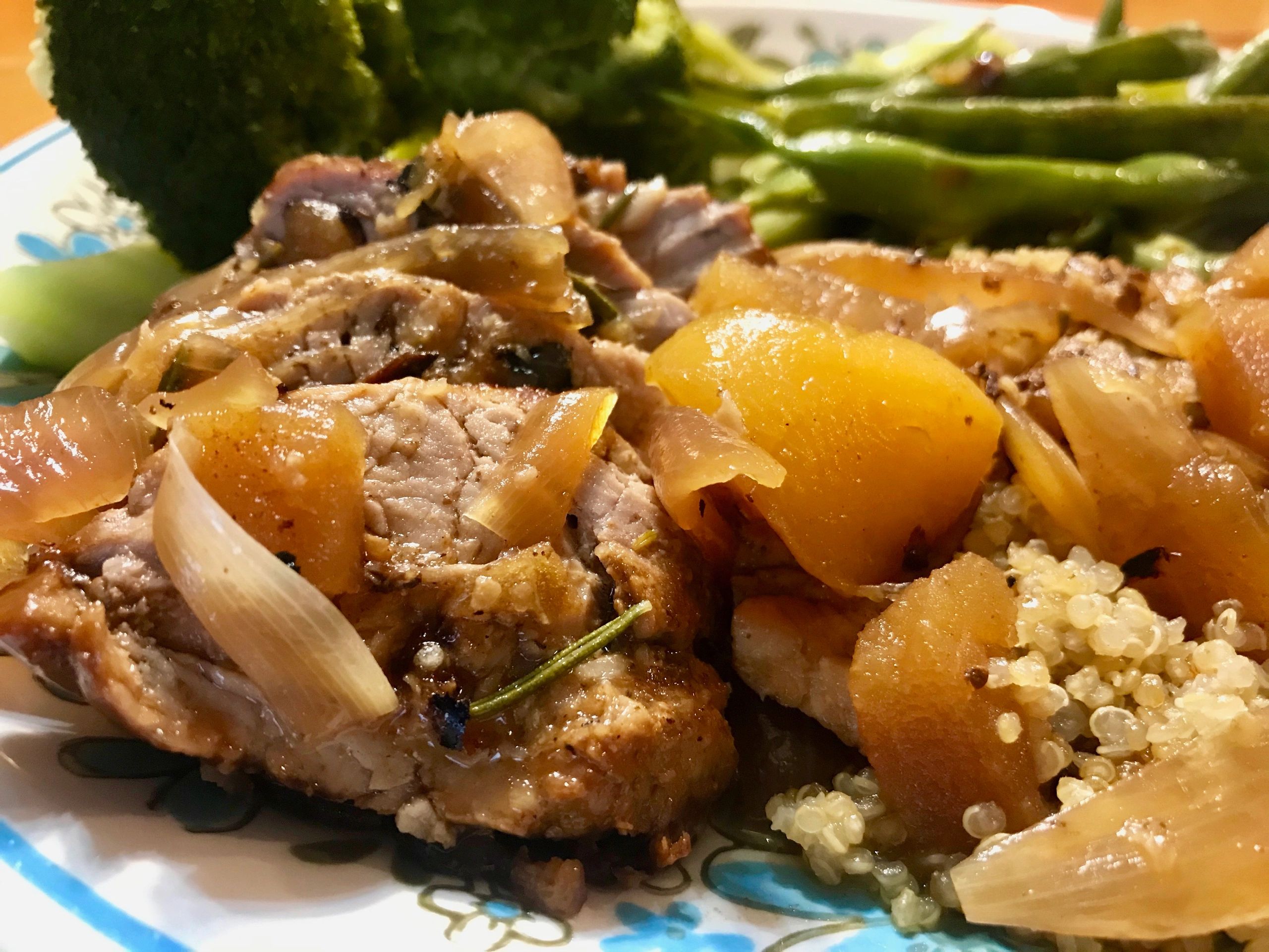 Apple Peach Balsamic Pork Loin with Honey Butter Reduction Sauce