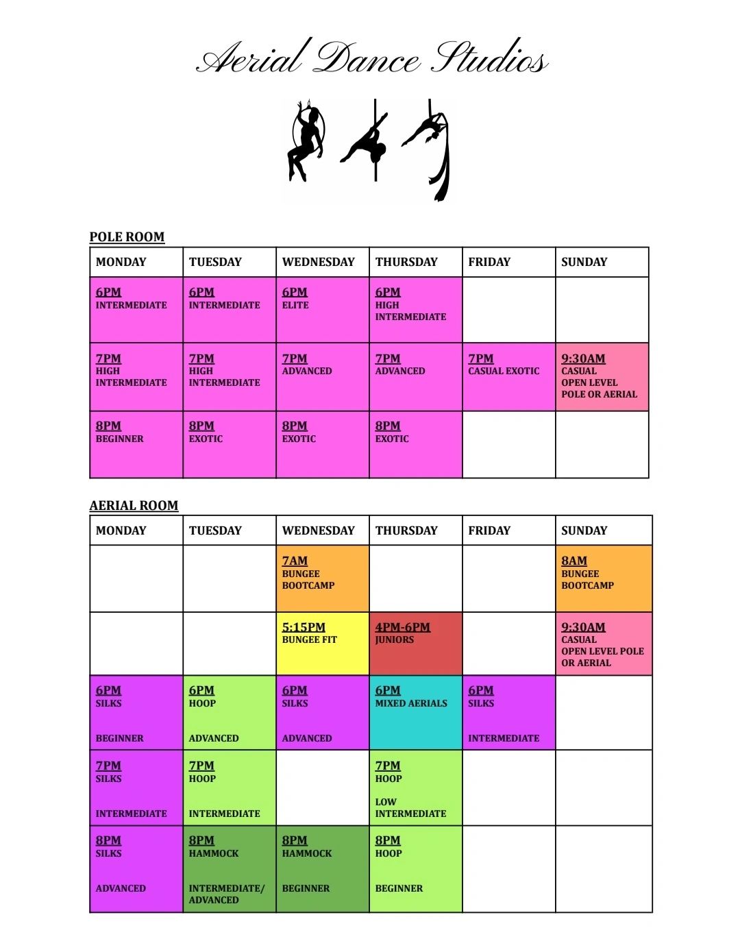 Current Timetable | Aerial Dance Studios Ballarat