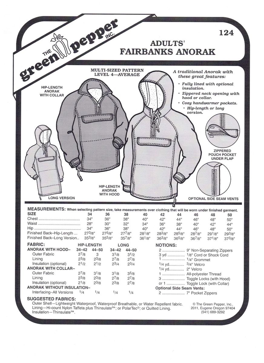 124 Fairbanks Anorak Adult's Sewing Pattern