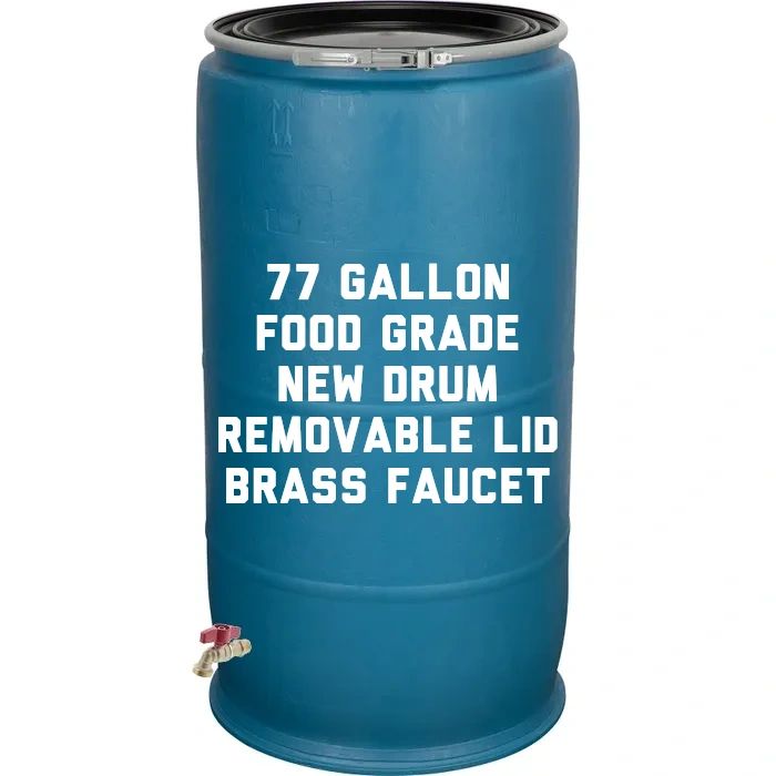 77 Gallon Food Grade Rain Barrel (NEW) Removable Lid + Brass Faucet ...