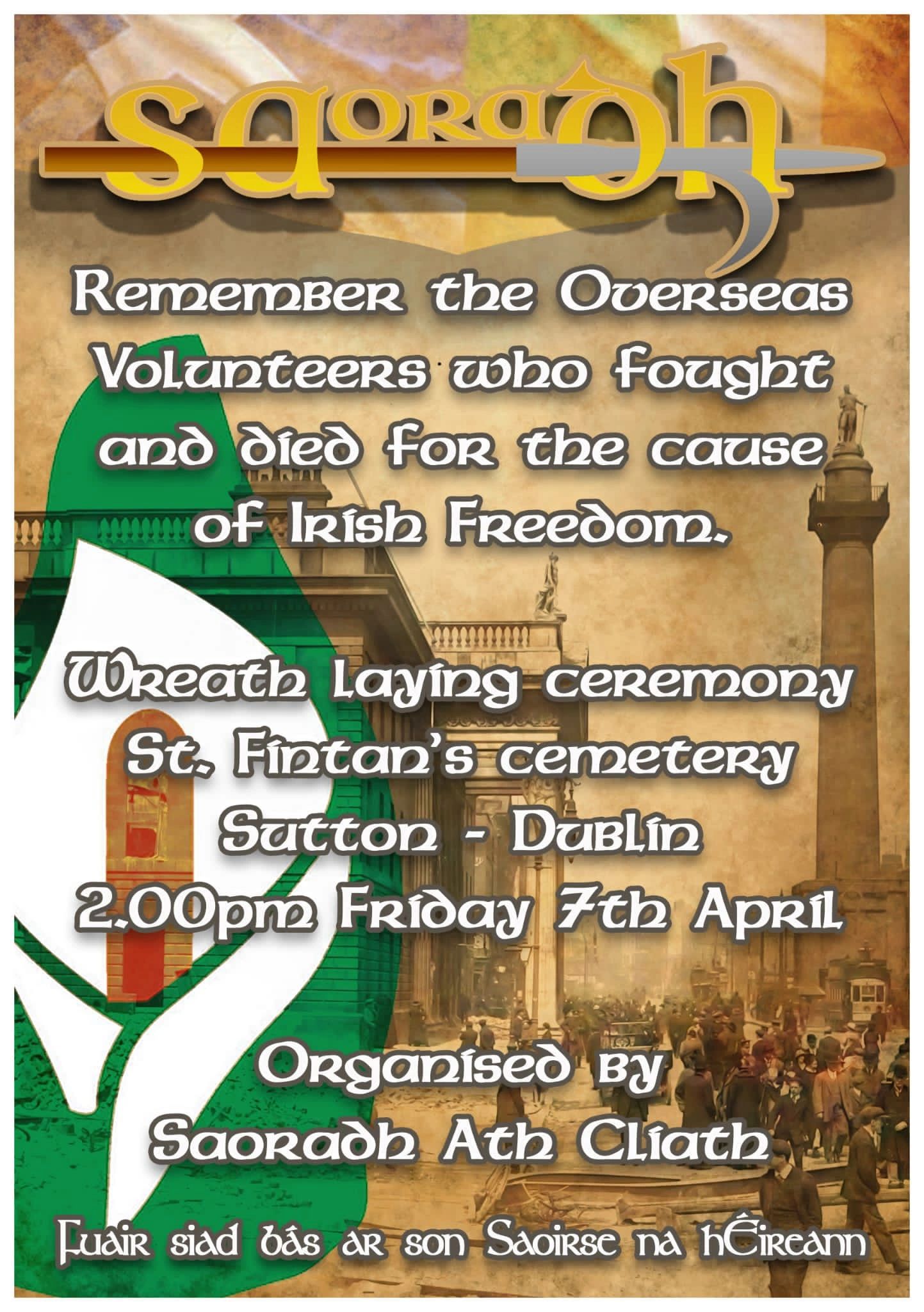 Saoradh Ath Cliath To Hold Wreath Laying Ceremony.
