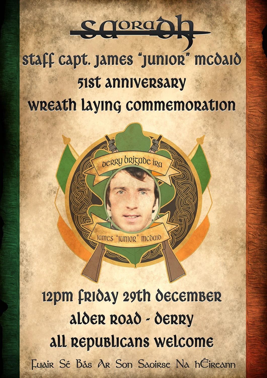 Saoradh To Hold Annual Junior McDaid Commemoration