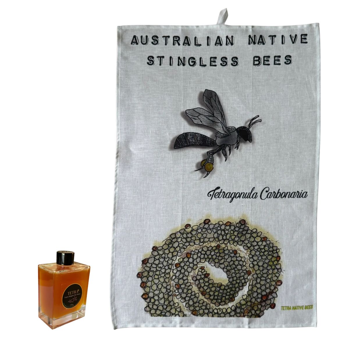 Native Bee Tea Towel and 250g Honey Combo