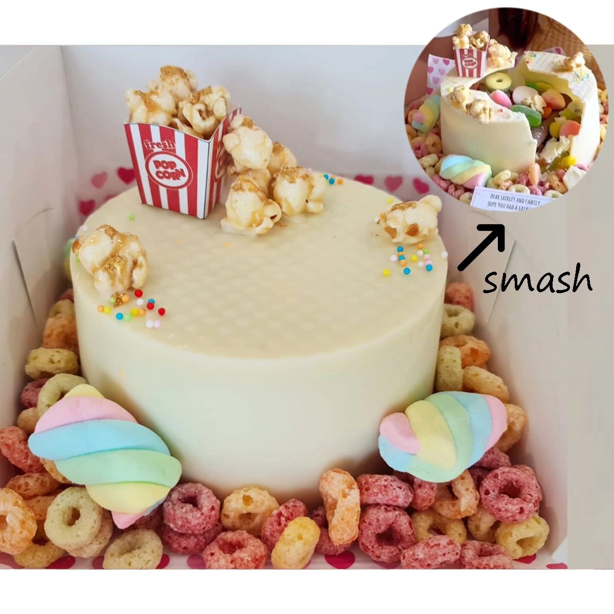 Popcorn Overflow Chocolate Smash Pinata Cake