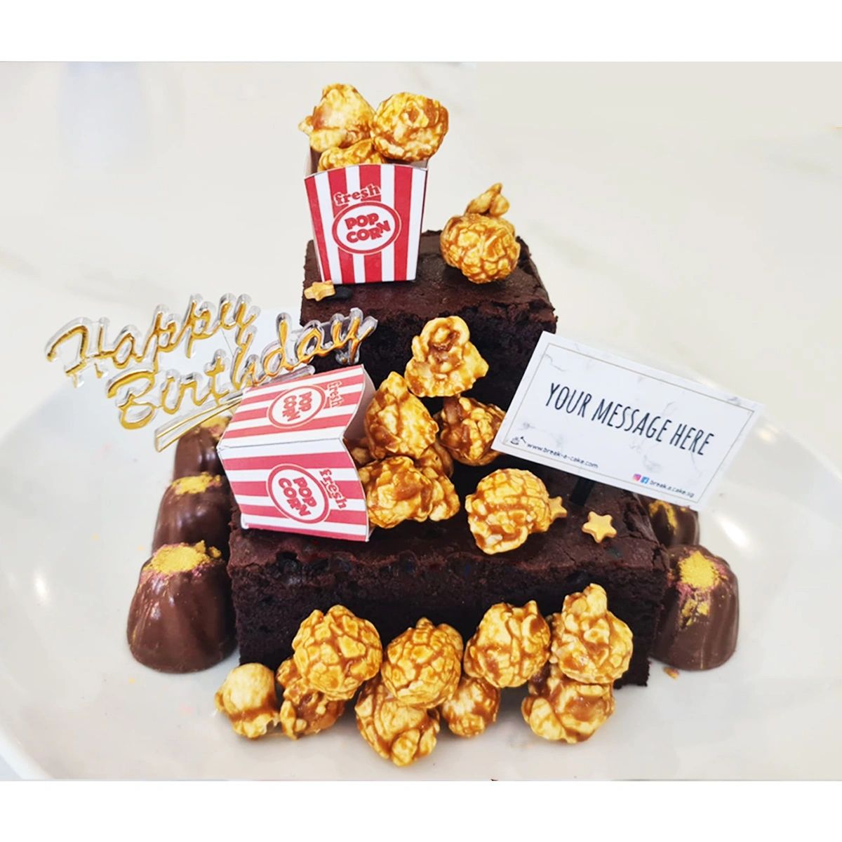 Popcorn Brownie Tower Cake
