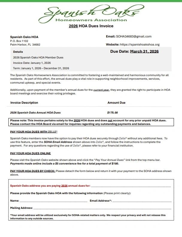 2026 Annual HOA Dues