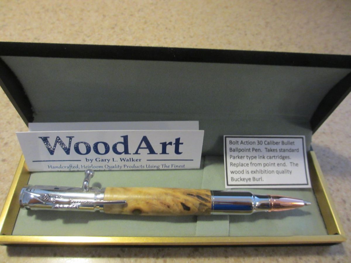 Bolt Action 30 Caliber Bullet Ballpoint Pen Buckeye Burl