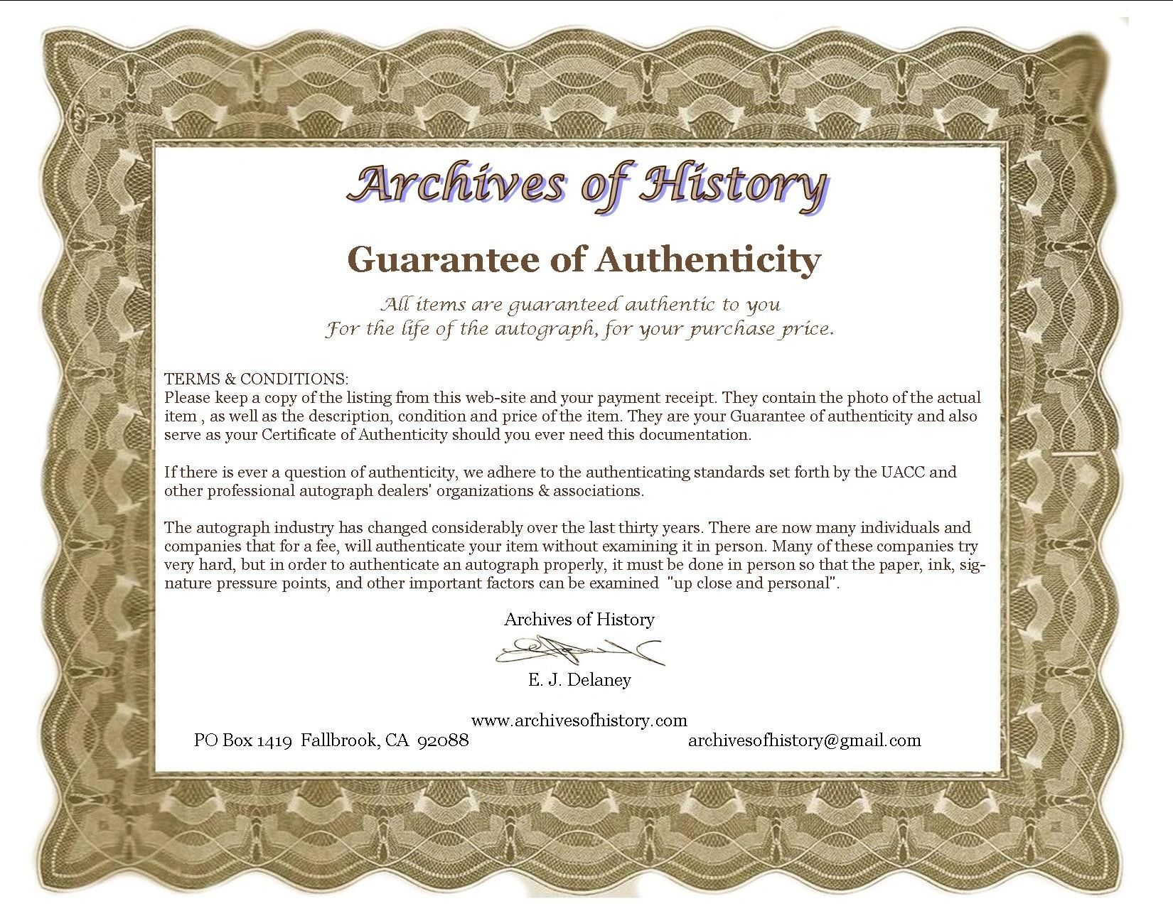 GUARANTEE / AUTHENTICITY