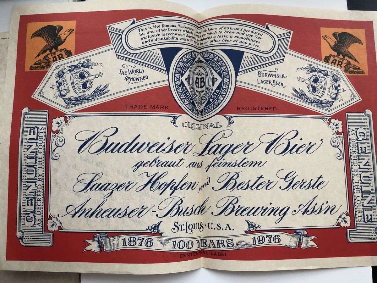 1976 Budweiser 100 Years POSTER - 1876-1976 heavy parchment paper