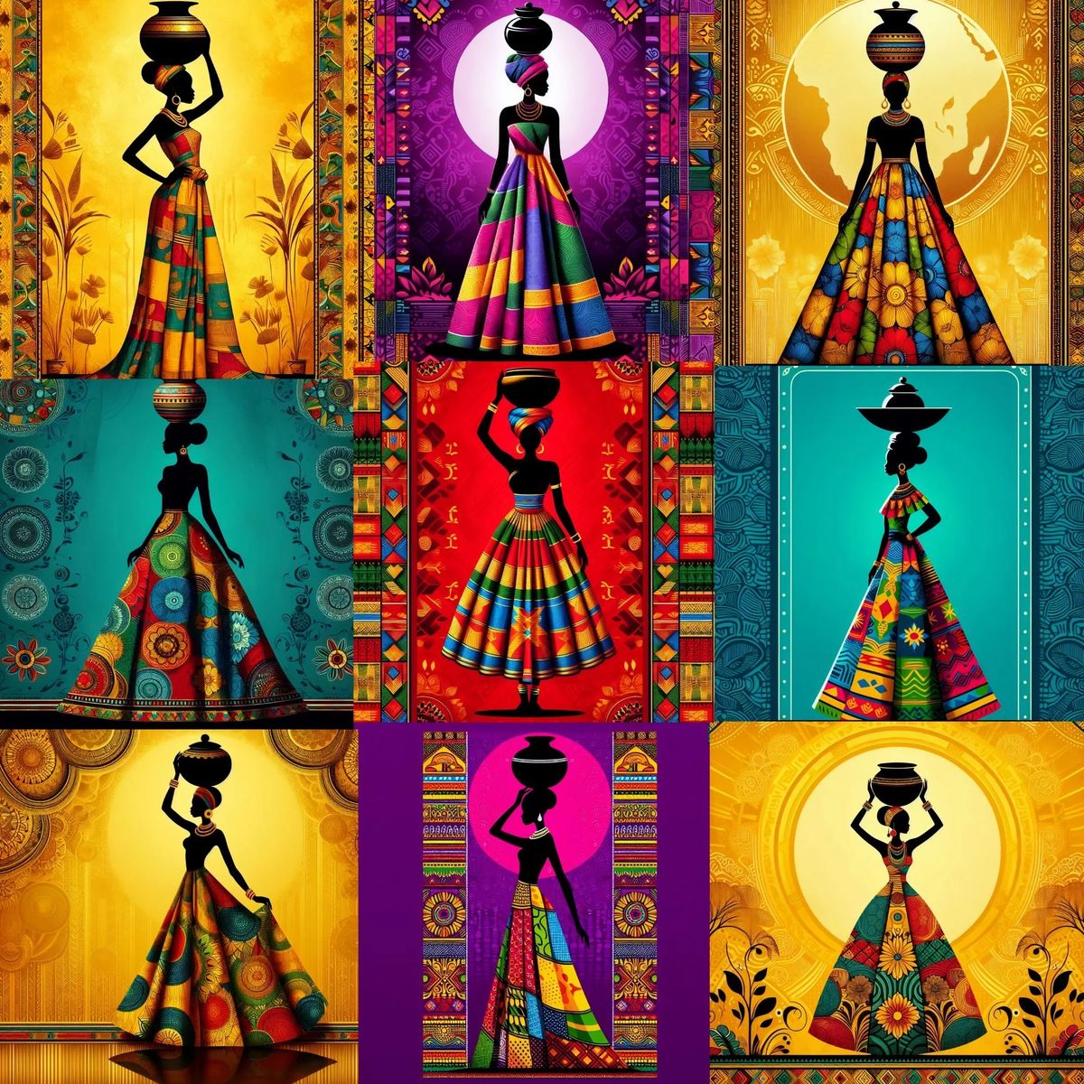 African Women Pots Bearer fabric #1/African Fabrics by the yard