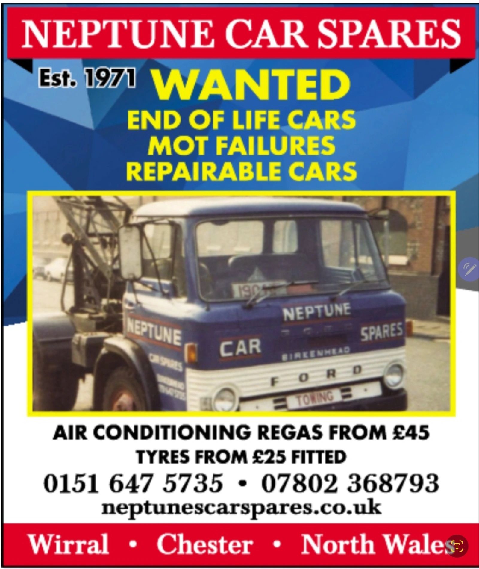 Neptune - Car Spares, Scrap Car Wirral, Tyres, Air Conditioning, DVLA ...