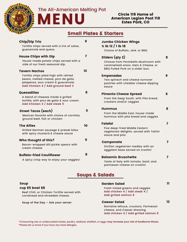 Tavern Menu