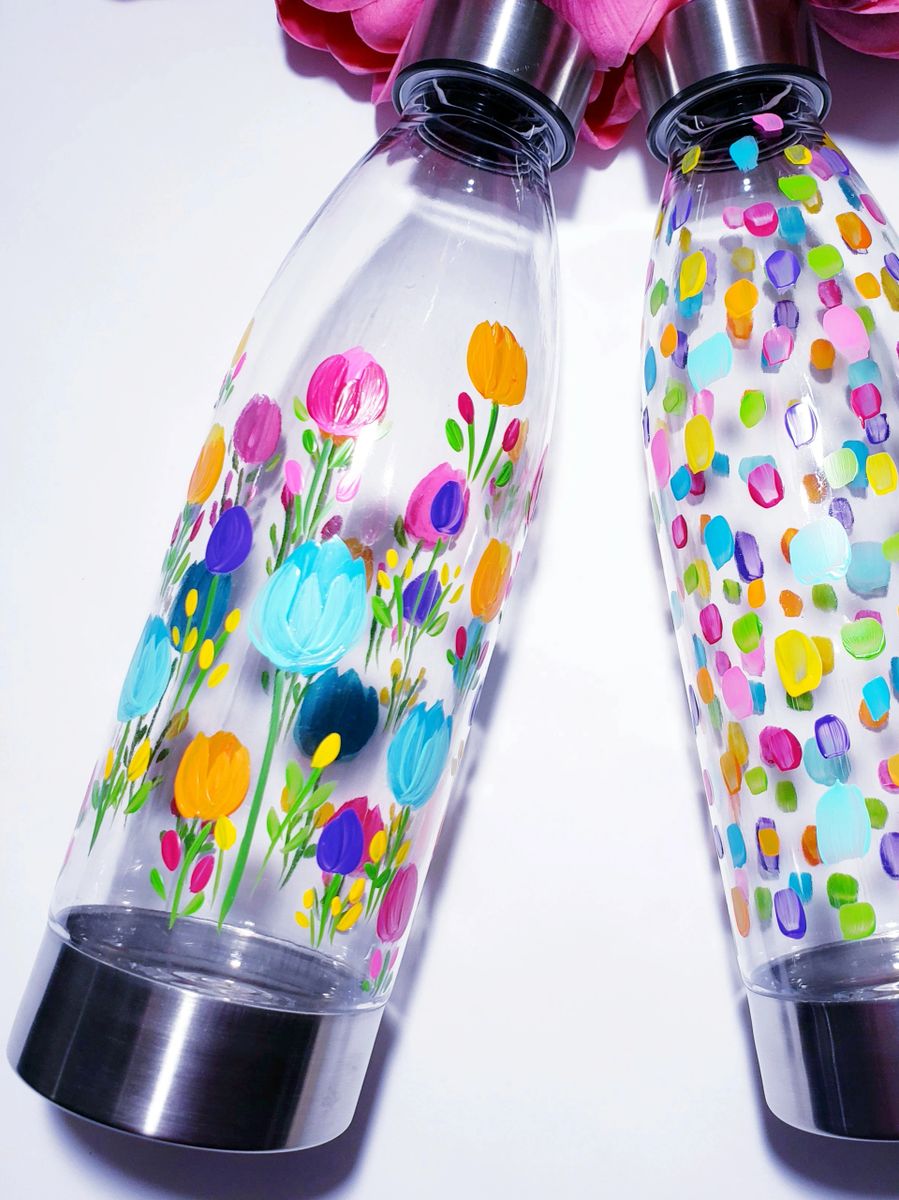 Colorful Tulips Painted Acrylic Water Bottles