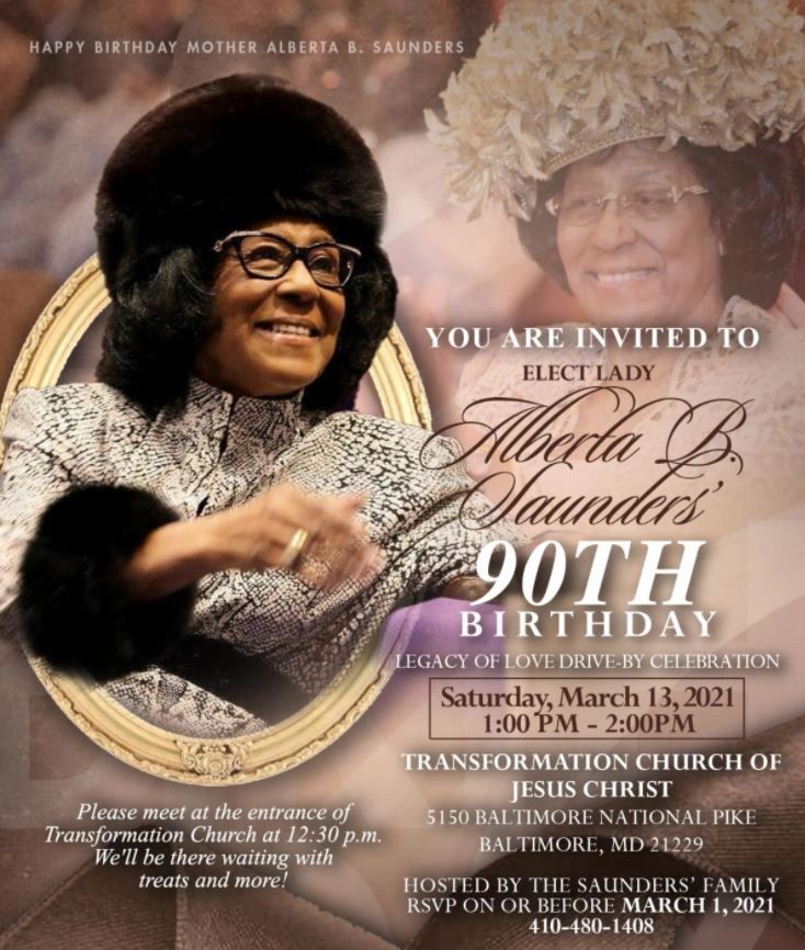 Mother Alberta B. Saunders 90th Birthday Drive-By Celebration
