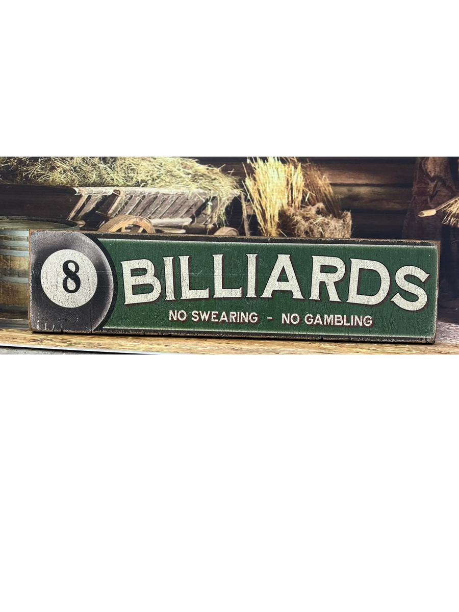 6x24 Billiards Wood Advertisement Sign Display