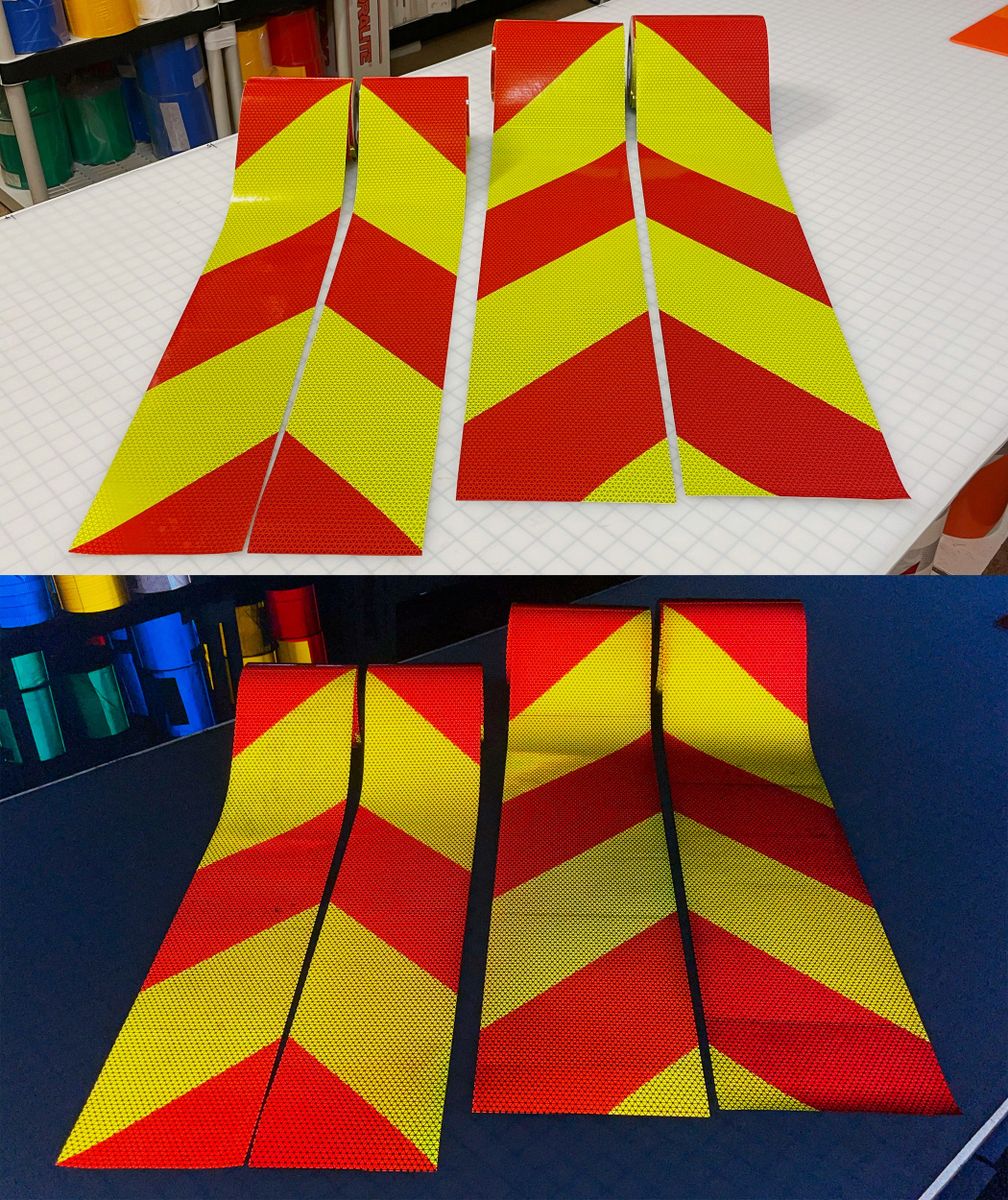 BY THE FOOT - (6"- 8") - CHEVRON ROLLS - PRE-STRIPED - ORALITE