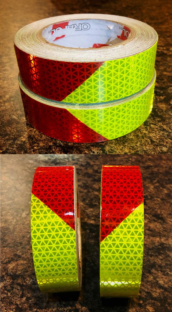 SLAT STRIPS - Roll Up Door Chevrons -1.25 x 30 Rolls - Red/Lime - Oralite