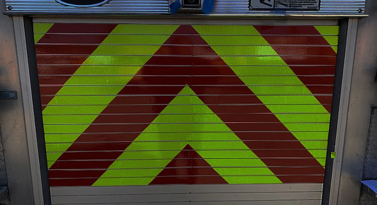 Chevron Slat Strips for Roll Up Doors - Reflective Lime & Red - Oralite