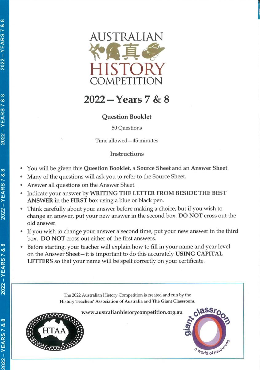 History Competition 2022 - Year 7/8