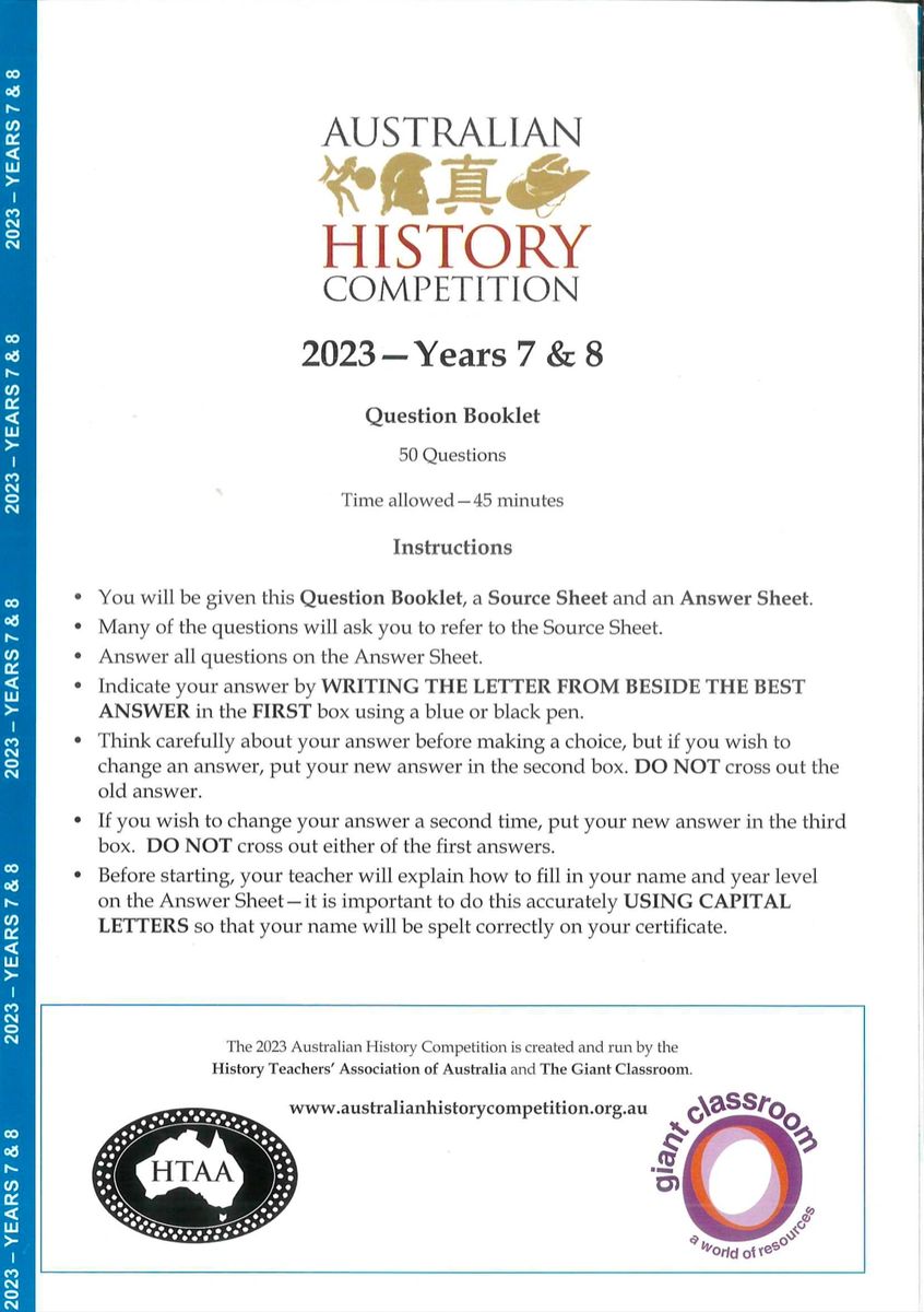 History Competition 2023 - Year 7/8