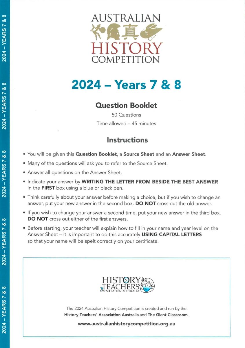 History Competition 2024 - Year 7/8