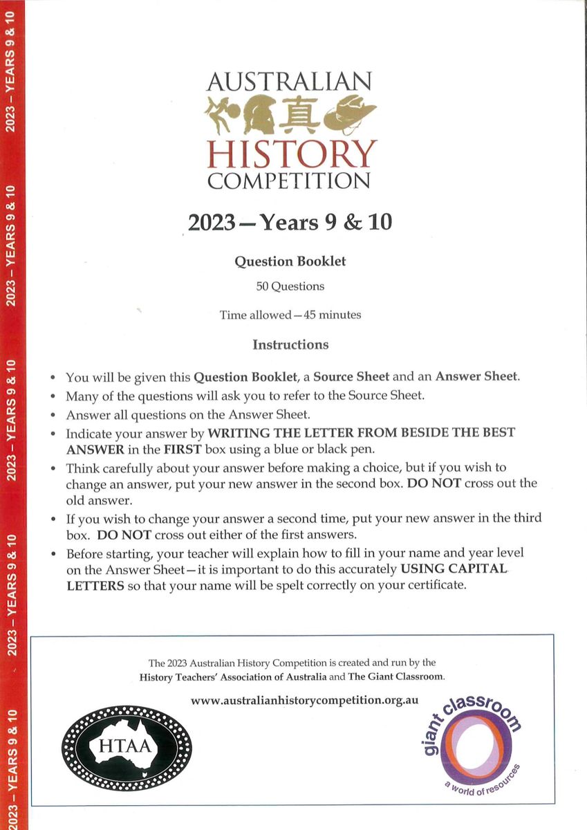 History Competition 2023 - Year 9/10