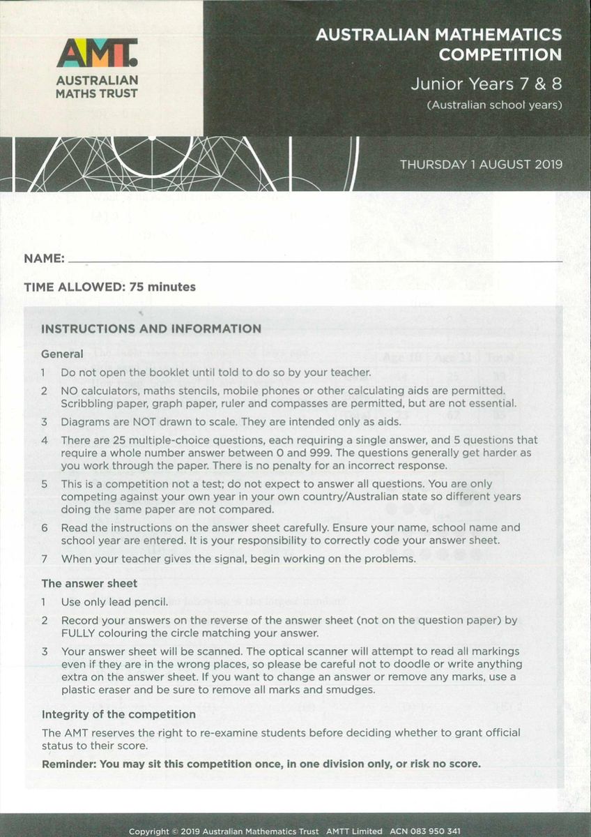 AMC 2019 Junior (Years 7-8)