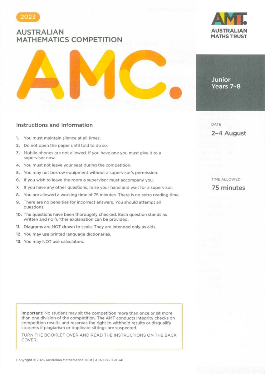 AMC 2023 Junior (Years 7-8)