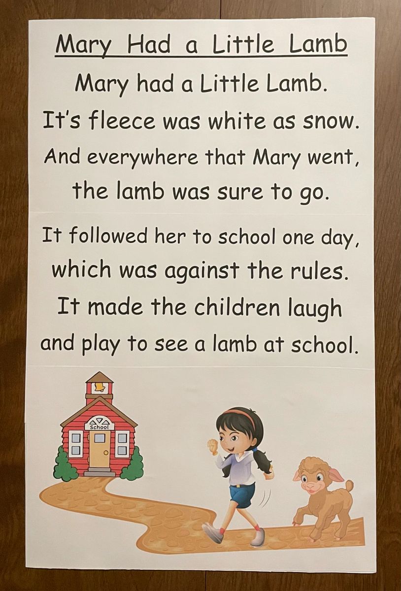 Mary Had a Little Lamb poem chart