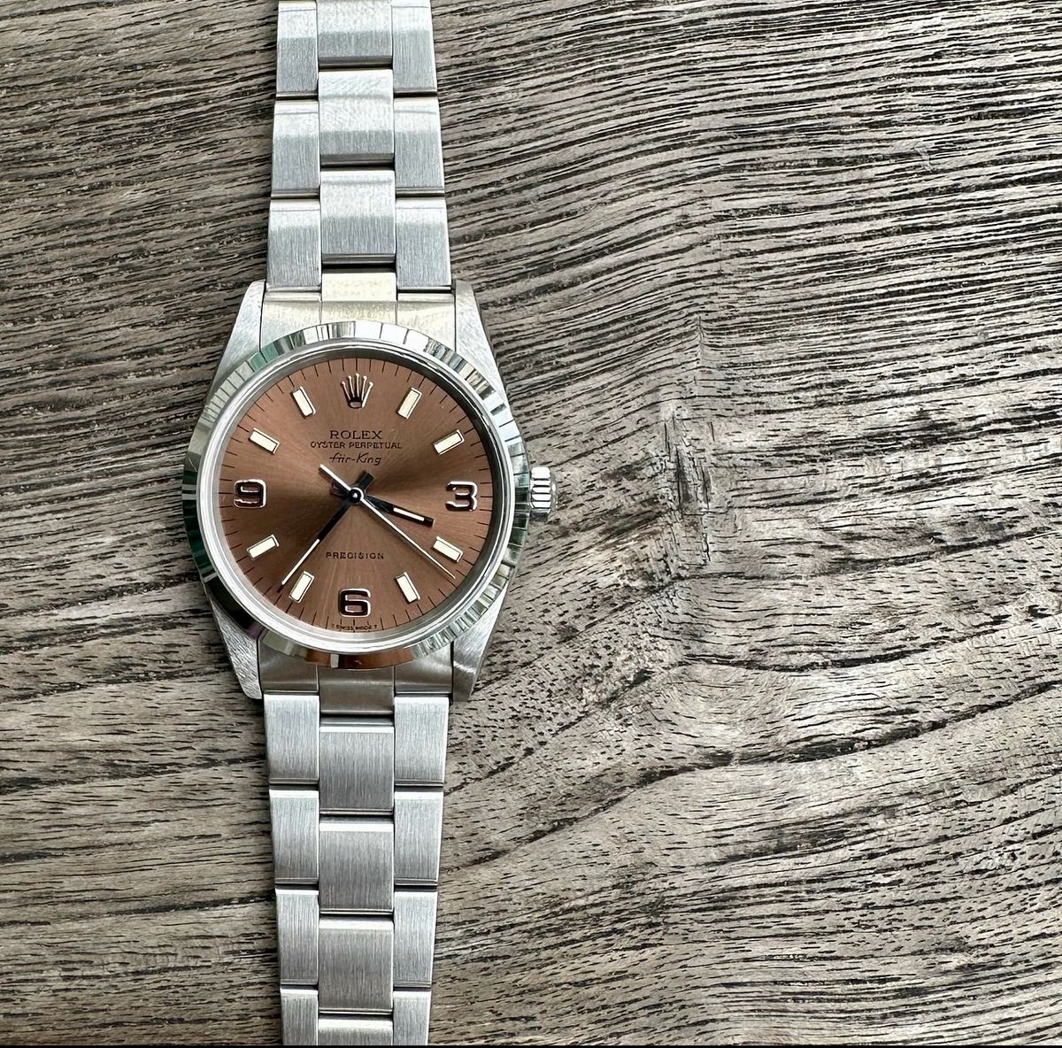 (Full set/Salmon Copper/Tritium dial) 1990s' Vintage Rolex Air King ...