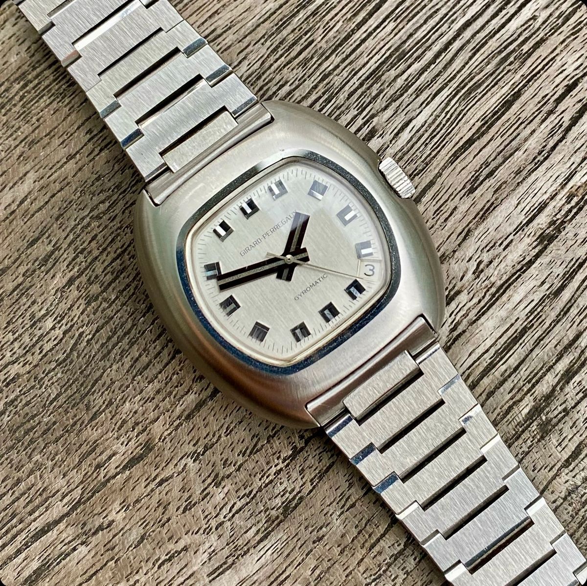 (Rare Unique Dial/Near NOS) Vintage GP GYROMATIC Non-Lume Square Marker ...