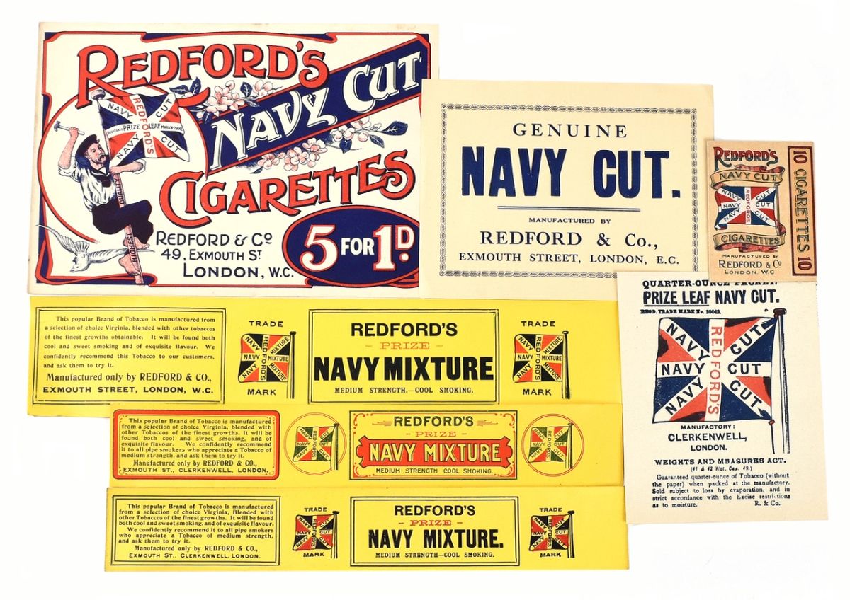 Redford & Co London Early 1900's Navy Cut Cigarettes Tobacco Labels ...