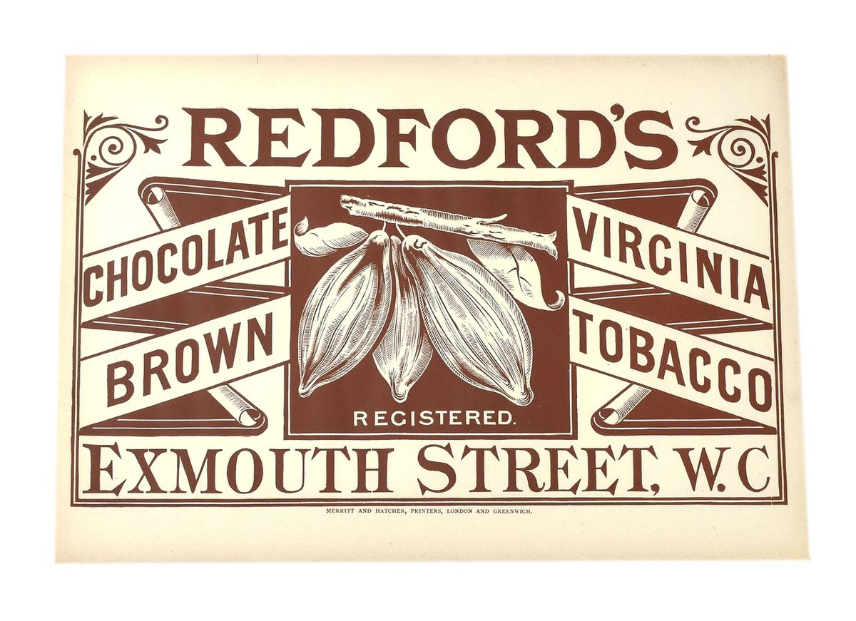 Redford & Co London 1900's Chocolate Brown Virginia Tobacco Paper Shop Sign