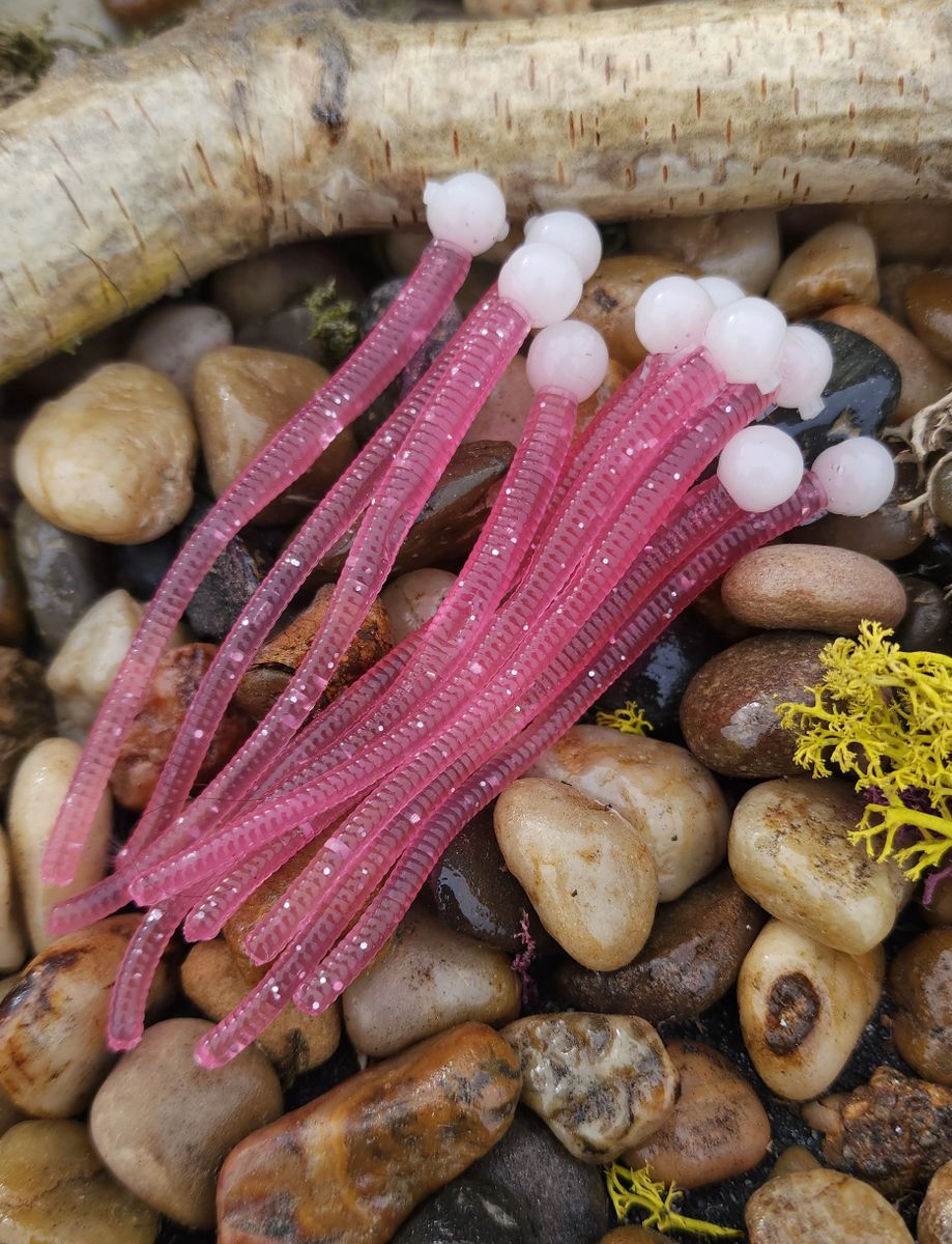 3" Floating Garlic Mice Tails White Head Pink Sparkle Tail