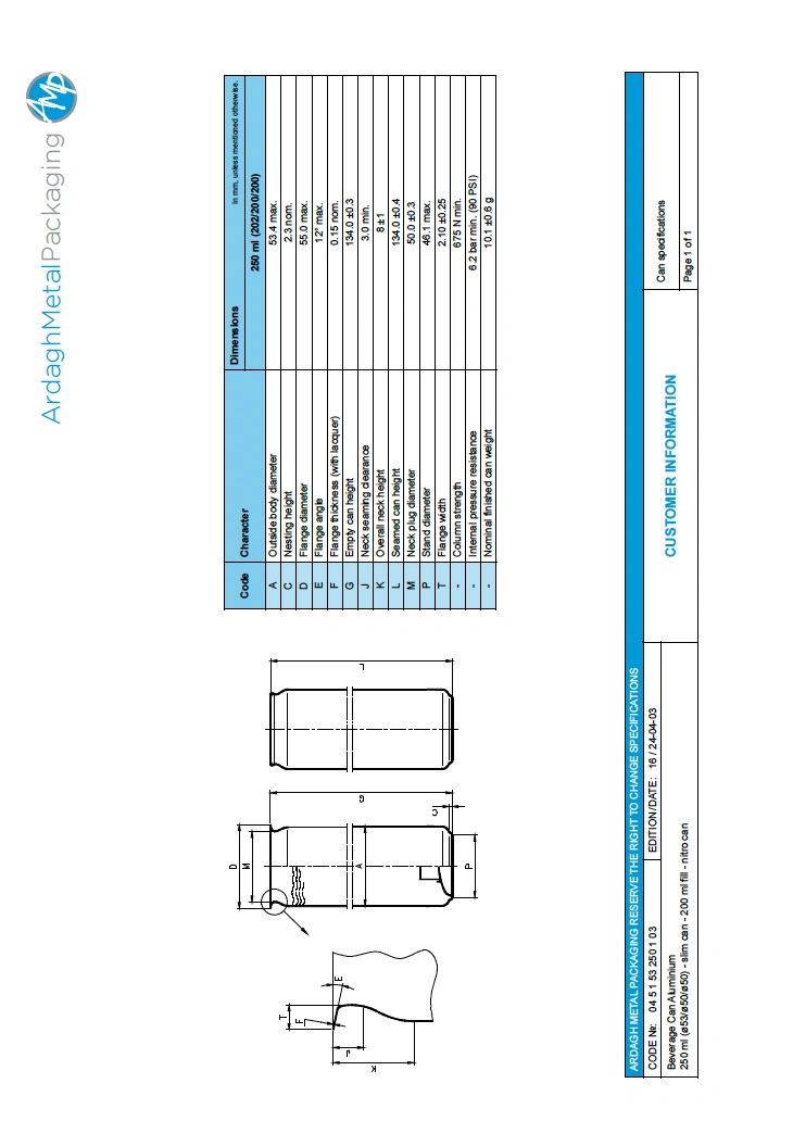 250ml Slim WIDGET Aluminium Can - 20 layers