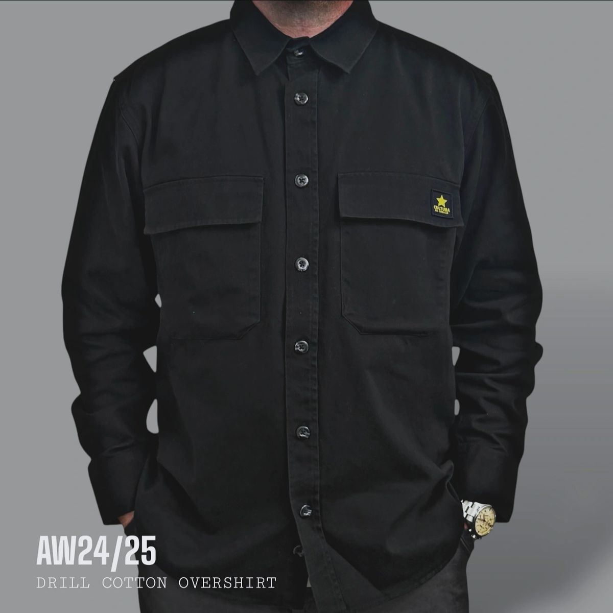 AW24/25 | DRILL COTTON OVERSHIRT (BLACK)