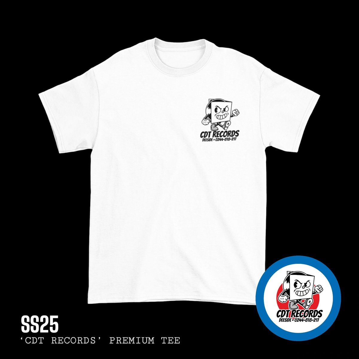 SS25 | ‘CDT RECORDS’ PREMIUM TEE + PIN & STICKER PACK (WHITE)