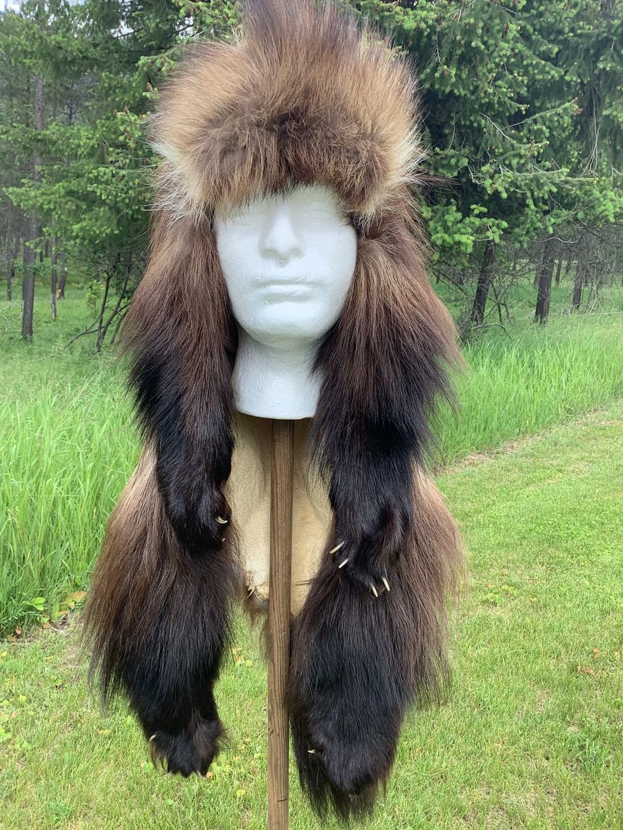 Wolverine mountain-man style Fur Hat with paws and claws