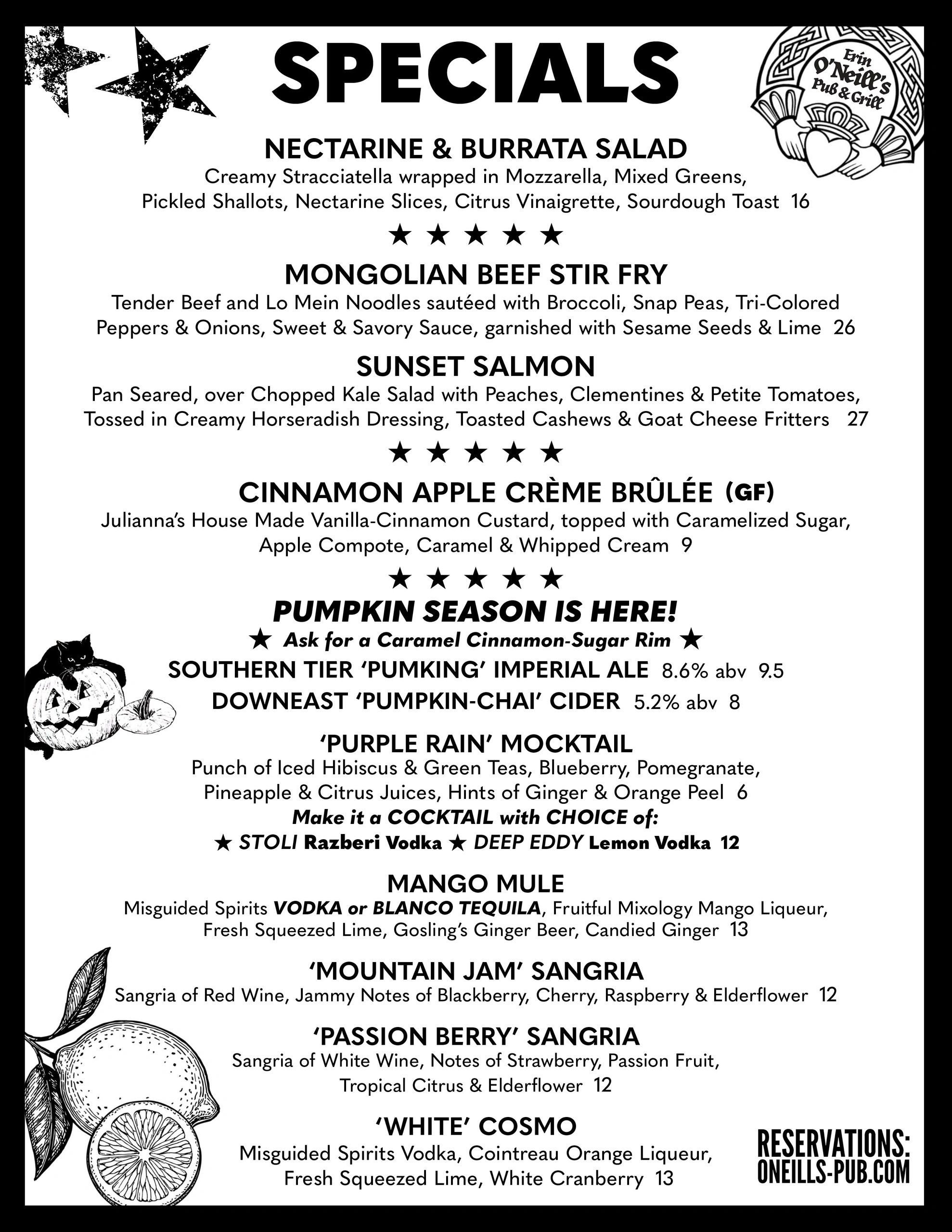 Menu | Erin O'Neill's Pub & Grill