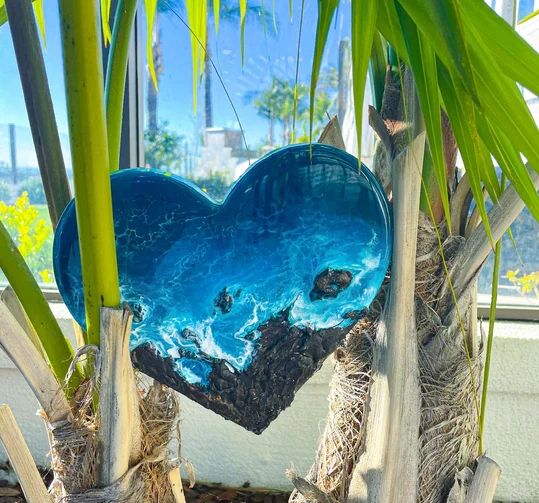 Deep blue heart epoxy painting