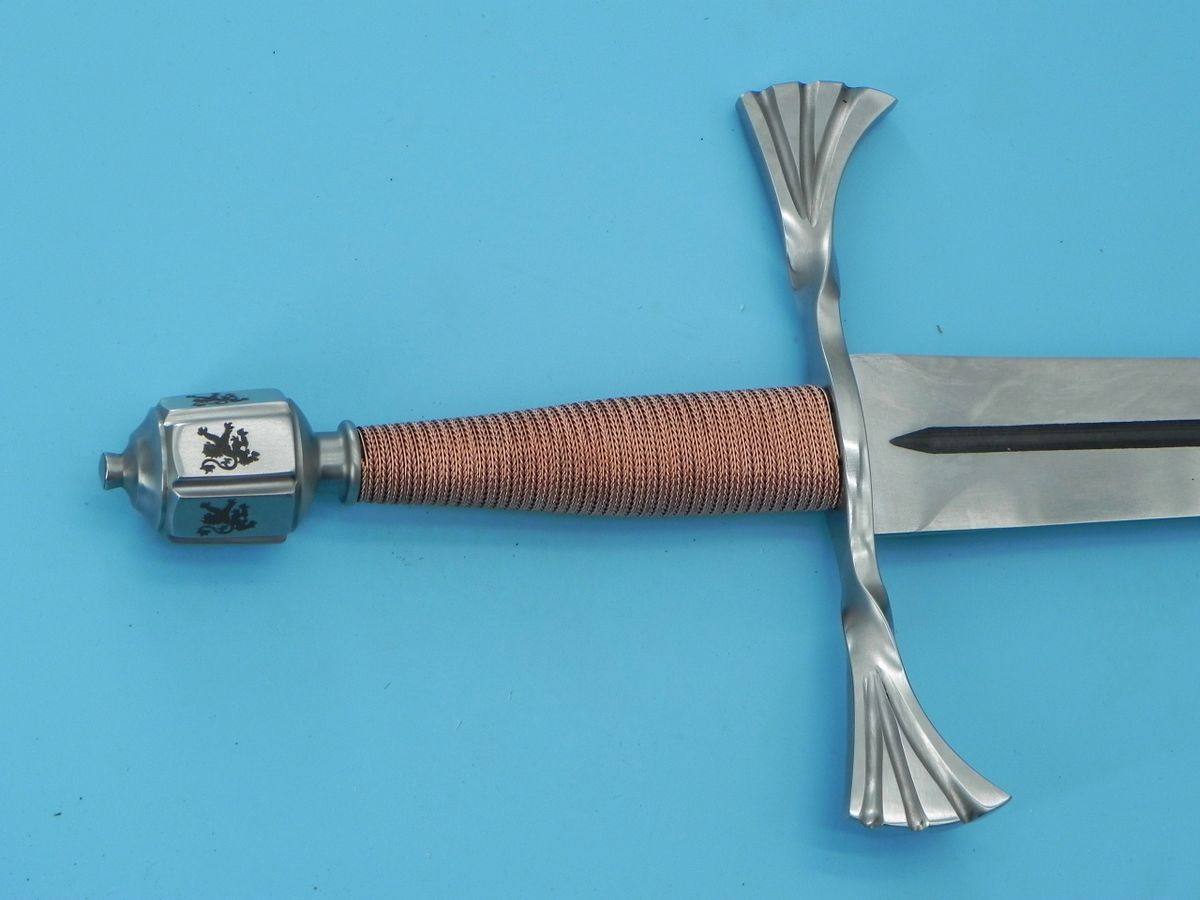 BKS Arming Sword with Copper Wire Wrap & Faceted Pommel with Rampant Lions