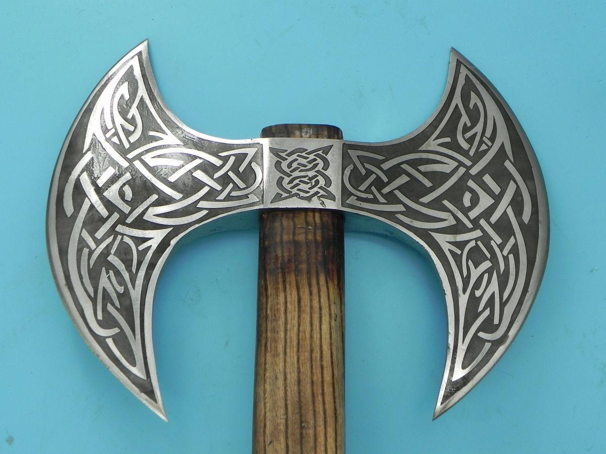 Double Bladed Celtic Battle Axe with Knotwork