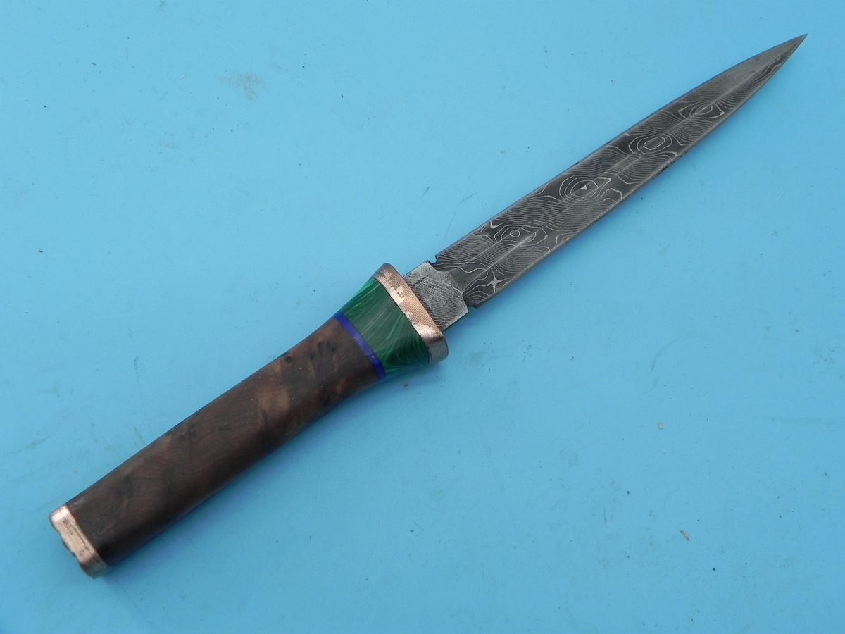Belt Dagger with Thuya Burl, Malachite, Mokume Gane