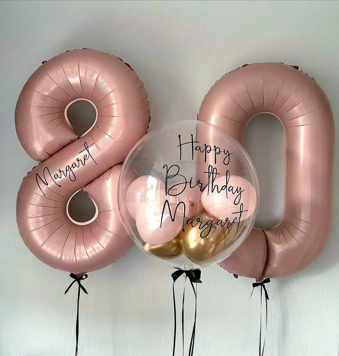 Dust pink numbers & bubble balloon set