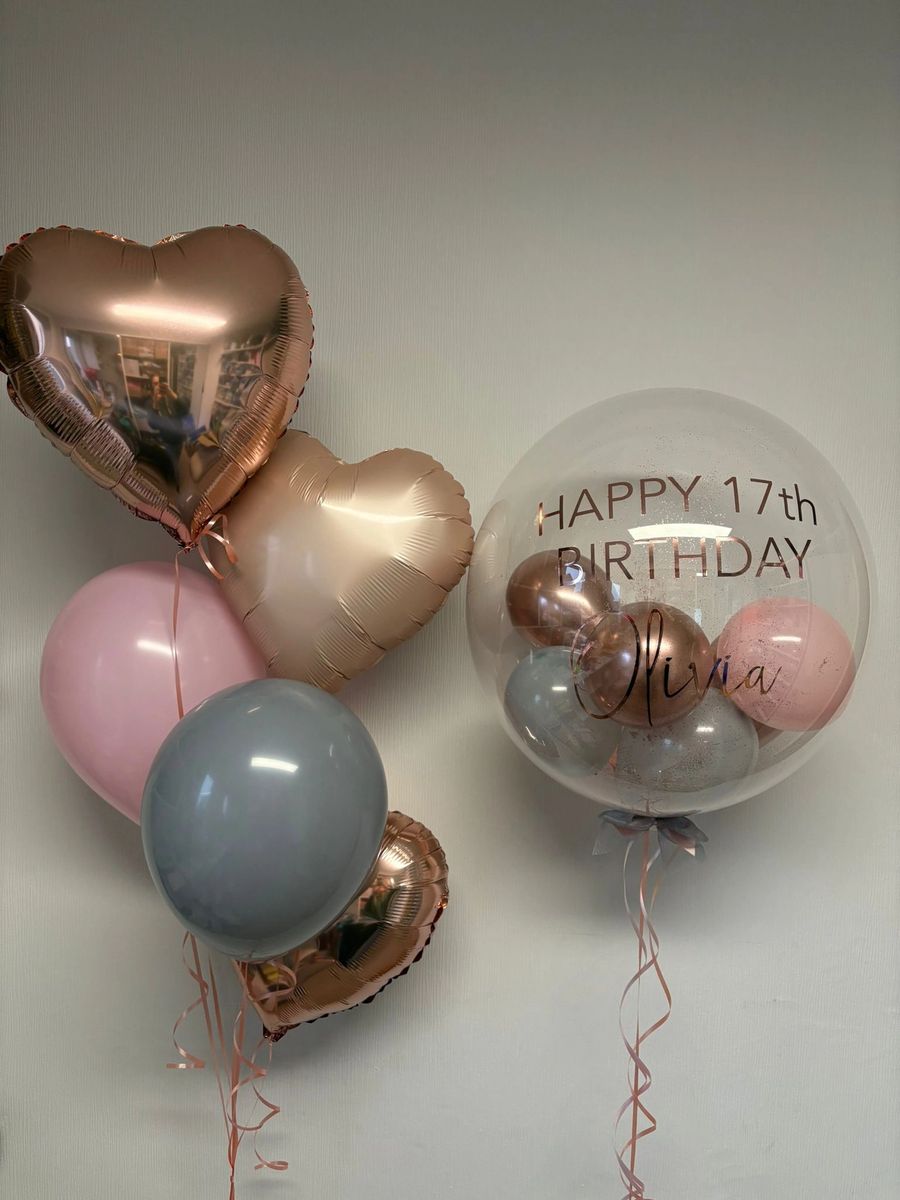 Rose gold, grey and baby pink bubble balloon set